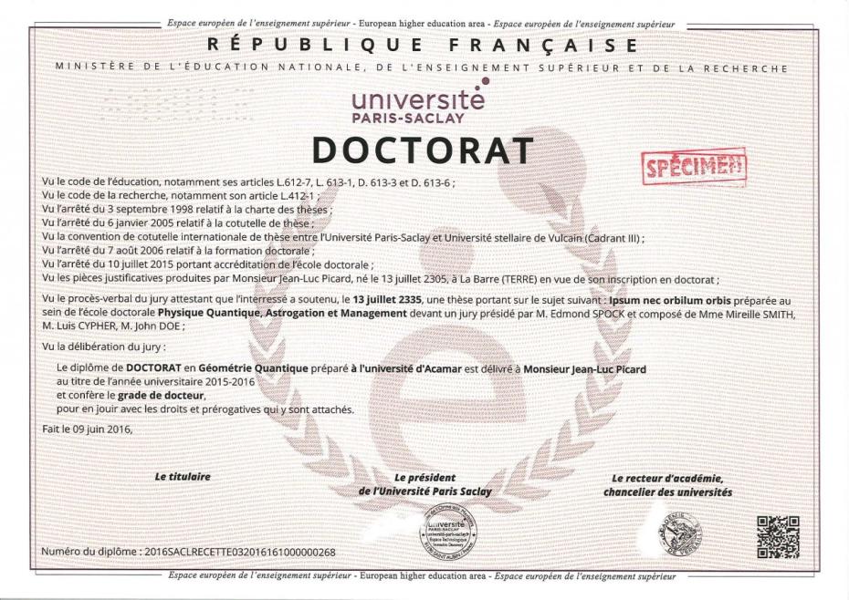 Le diplôme de doctorat | Université Paris-Saclay